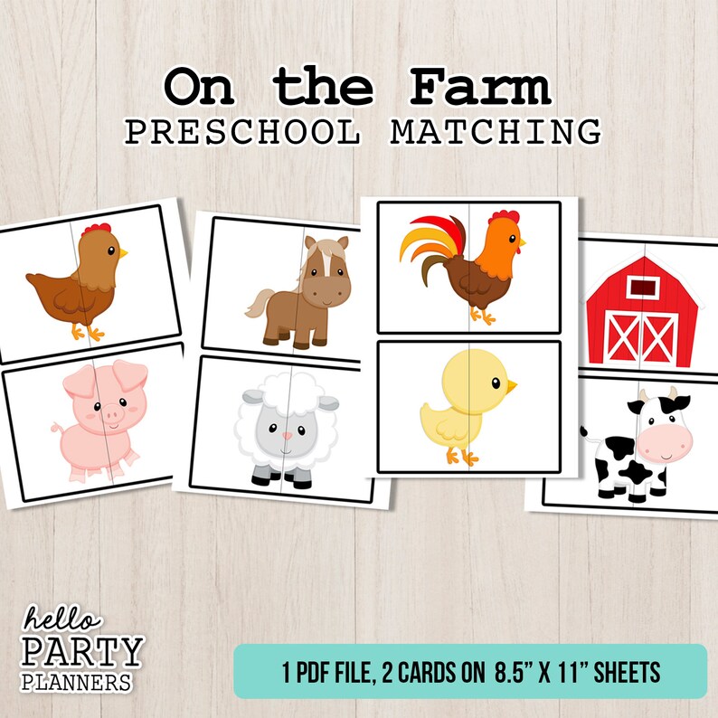 Farm Animal Matching Game: Preschool Kindergarten Activity (digital ...