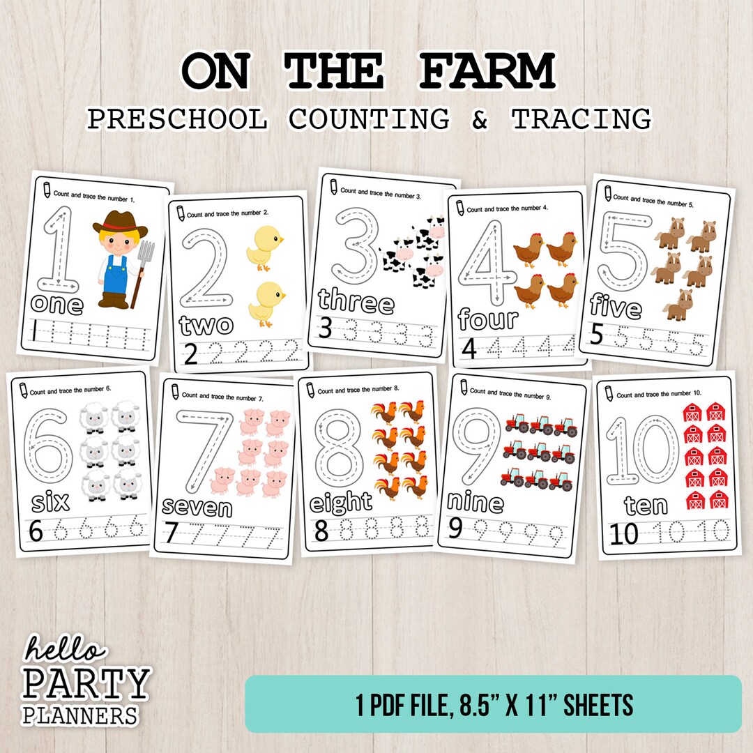 Farm Animal Counting & Tracing: Preschool Printable (PDF) - Etsy