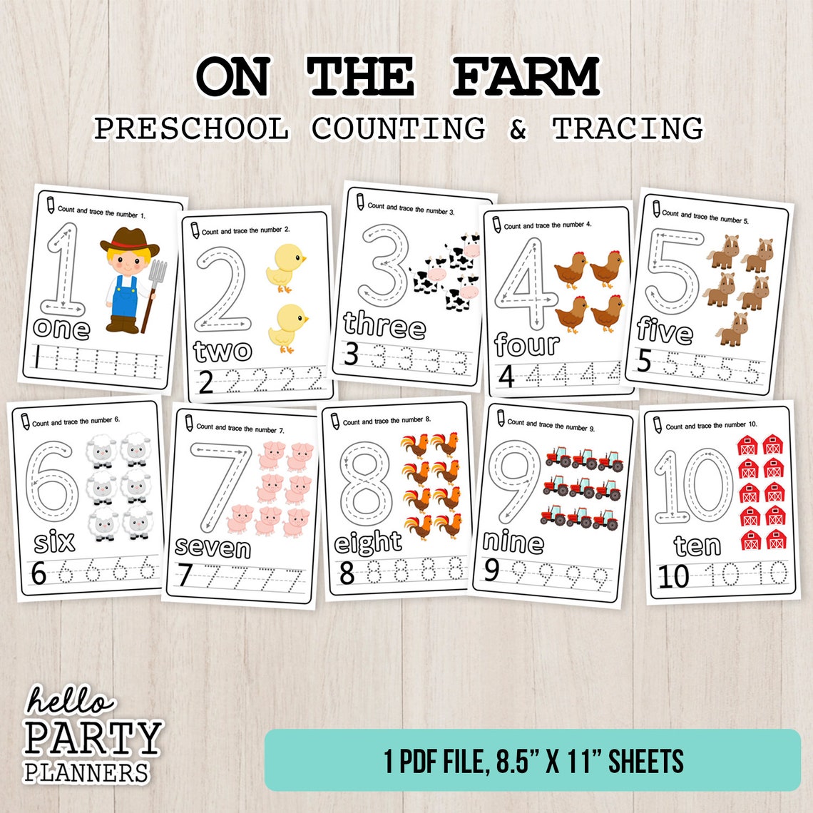 Farm Animal Counting Preschool Activities Printable Farm Number Tracing ...