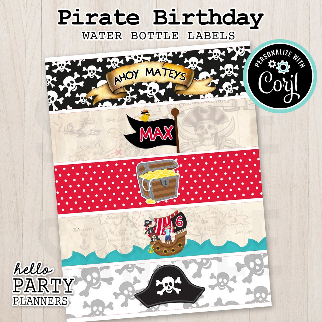 Editable Pirate Birthday Water Bottle Labels (digital Download) - Etsy