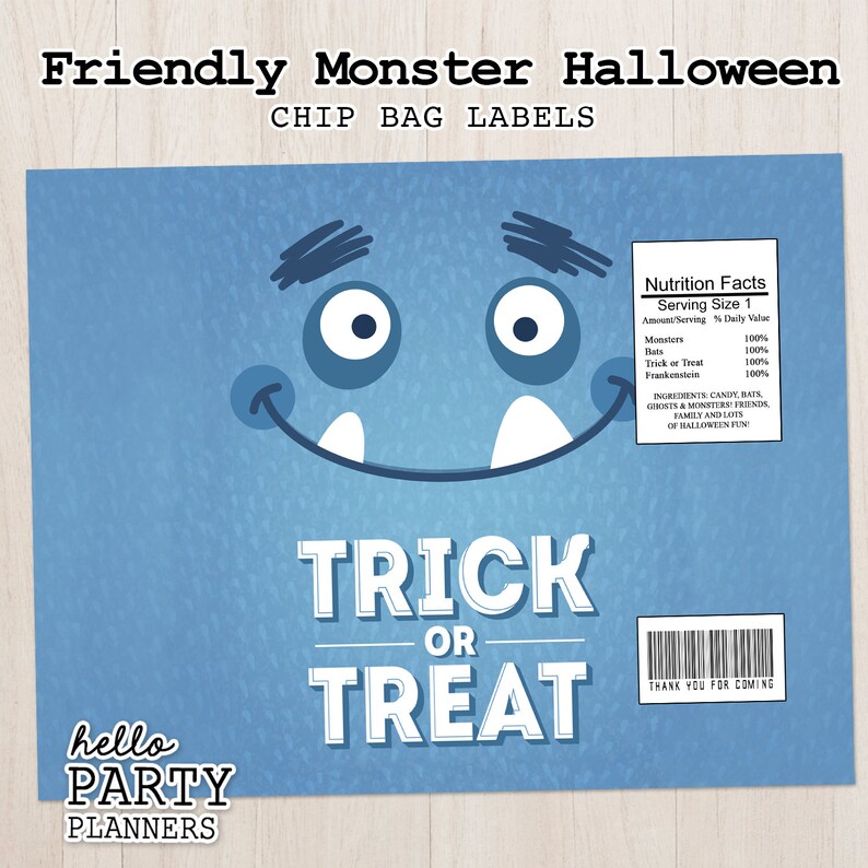 Halloween Chip Bag Labels, Monster Treat Label, Chip Bag Label Template ...