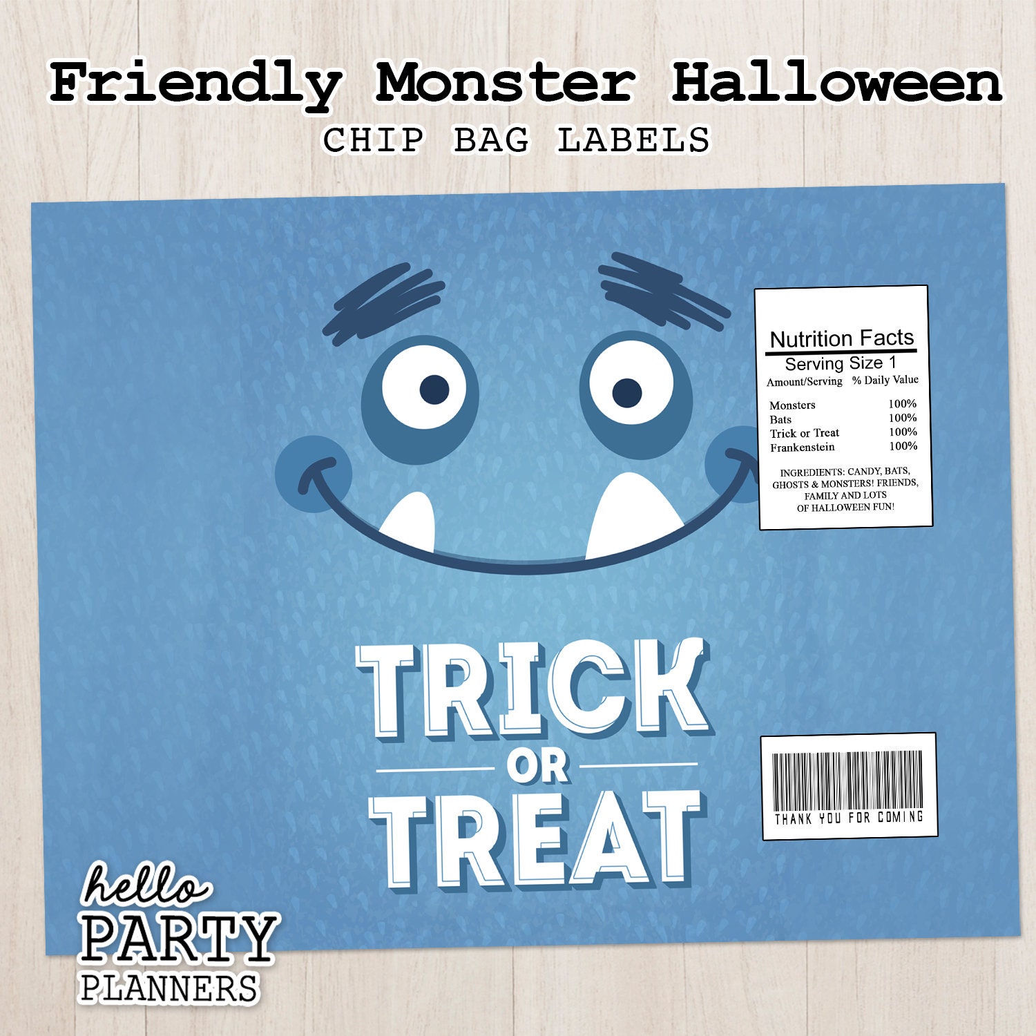 Halloween Chip Bag Labels, Monster Treat Label, Chip Bag Label Template ...