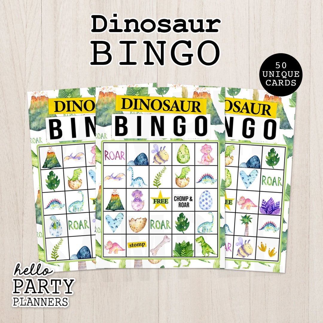 Dinosaur Bingo, Printable Cards, Bingo Game, Dinosaur Party, Party ...