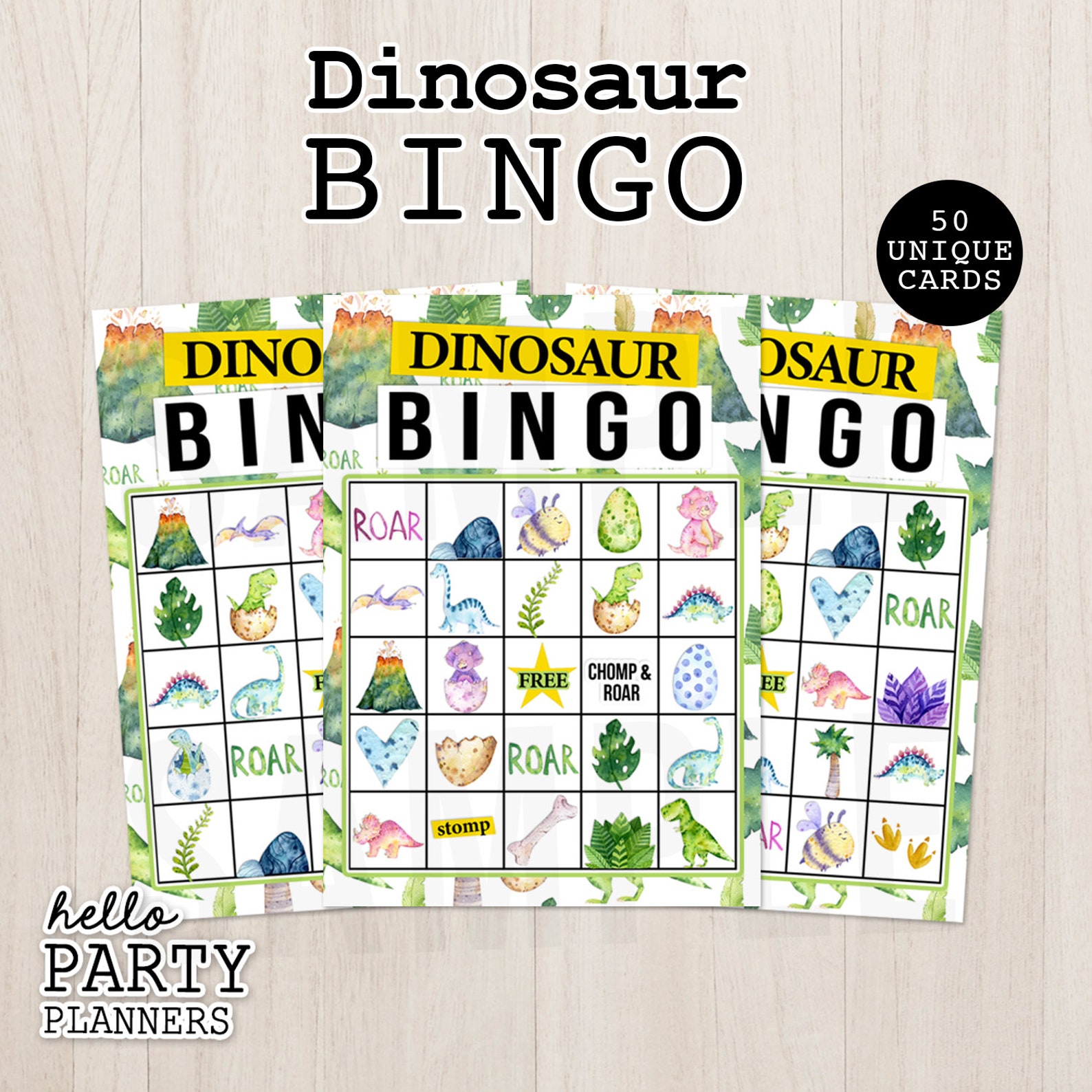 Dinosaur Bingo, Printable Cards, Bingo Game, Dinosaur Party, Party ...
