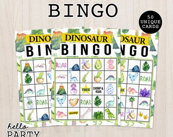 DINOSAUR Bingo 20 Printable Cards INSTANT DOWNLOAD, Famous Dinosaurs ...