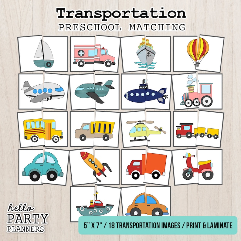 Transportation Matching Game Preschool Activities Printable ...