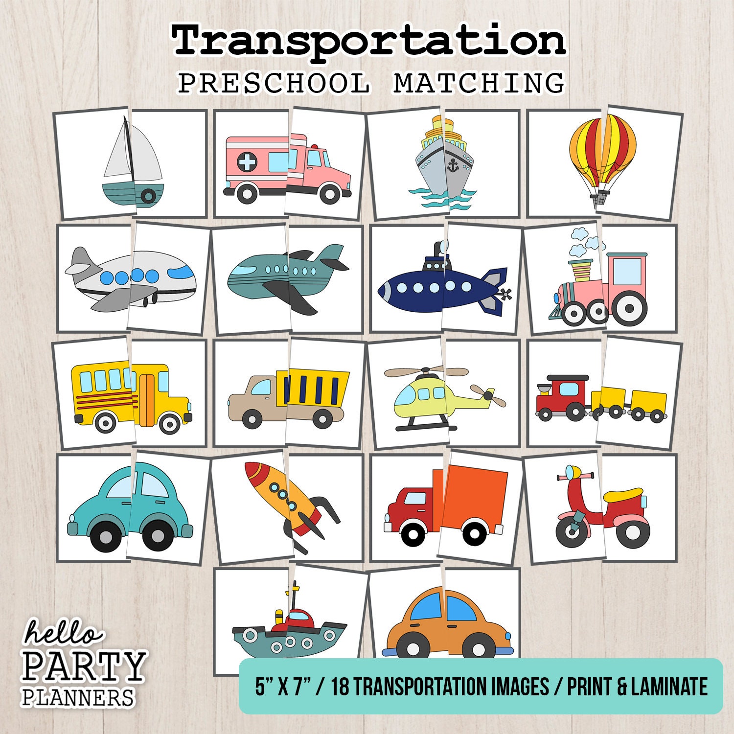 Transportation Matching Game Preschool Activities Printable ...