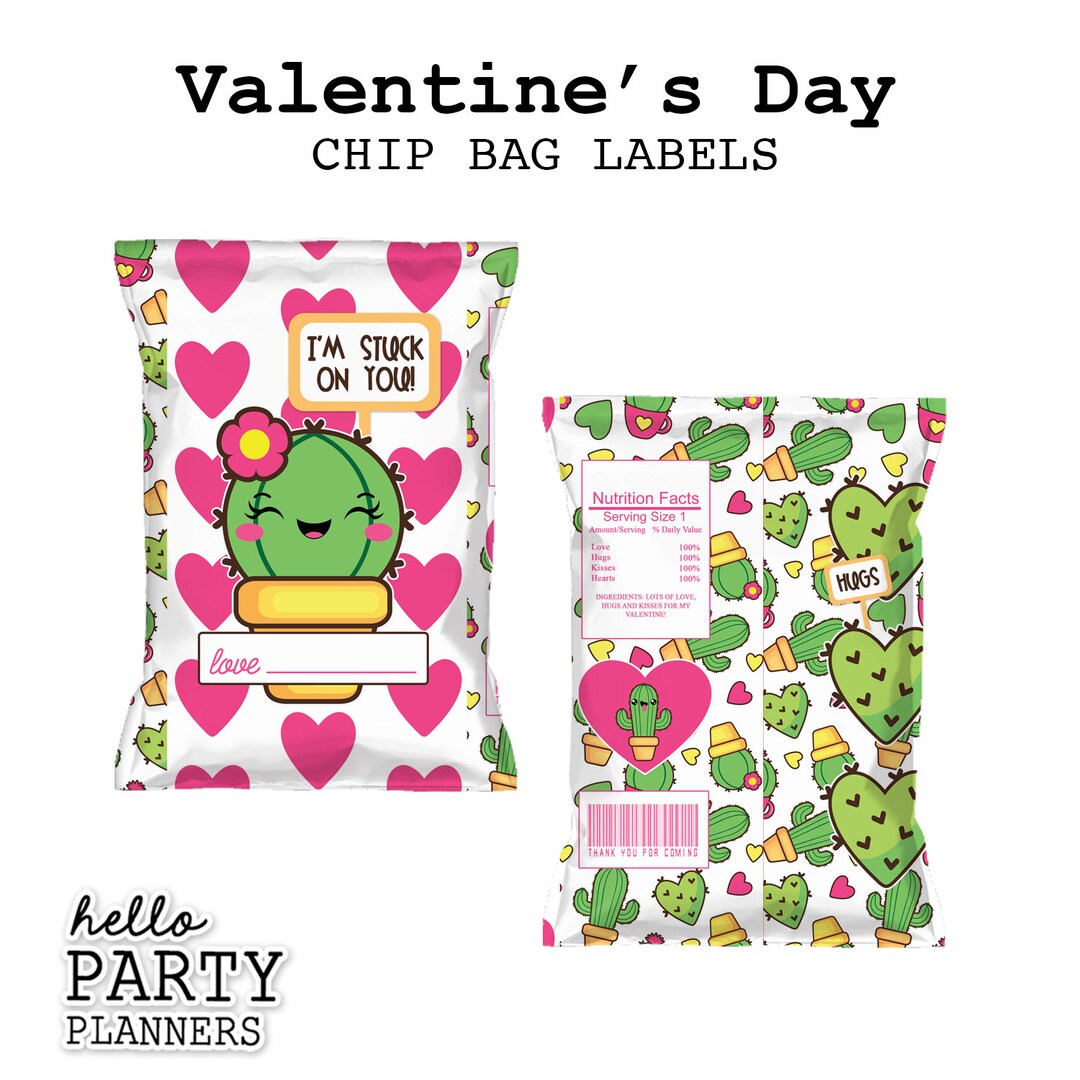 Cactus Valentine Chip Bag Labels: School Treat Template (printable) - Etsy
