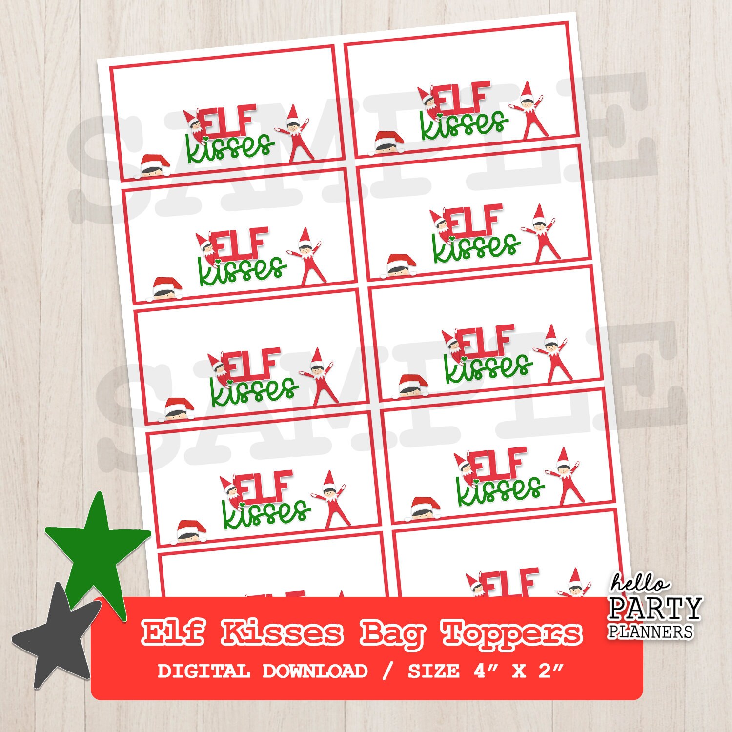Elf Kisses Bag Toppers: Printable Elf Notes (digital Download) - Etsy