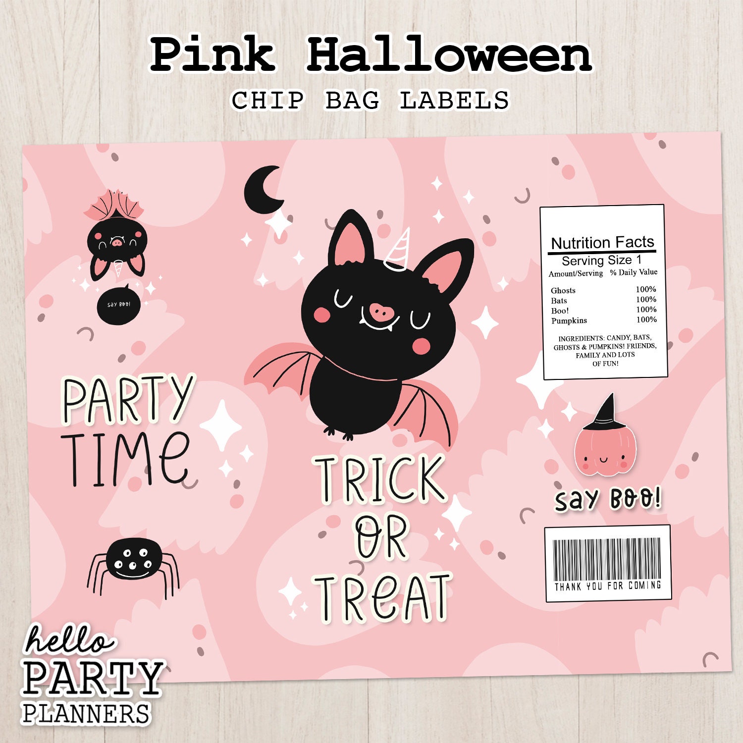 Halloween Pink Ghost Chip Bag Labels, Halloween Treat Label, Chip Bag ...