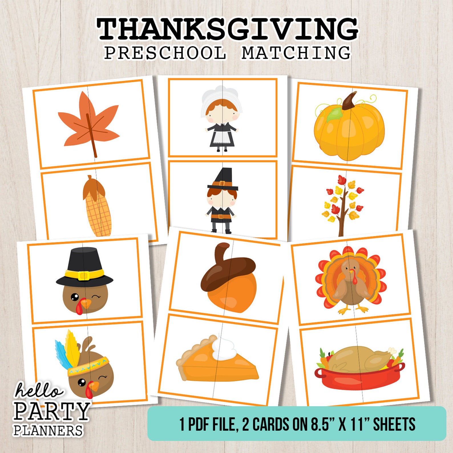 Thanksgiving Matching Game: Preschool Activity (digital Download) - Etsy