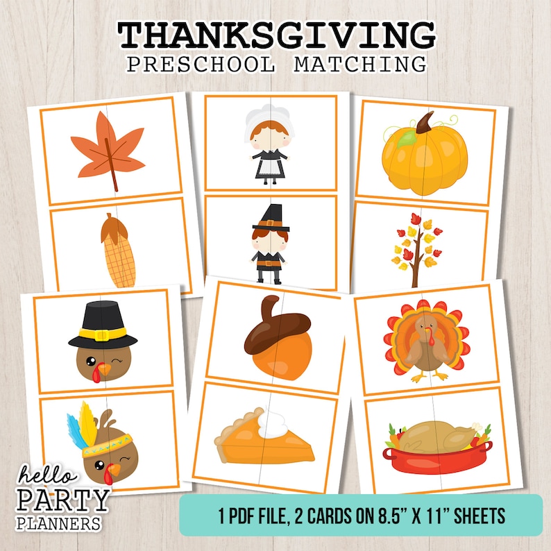 Thanksgiving Matching Game: Preschool Activity (digital Download) - Etsy