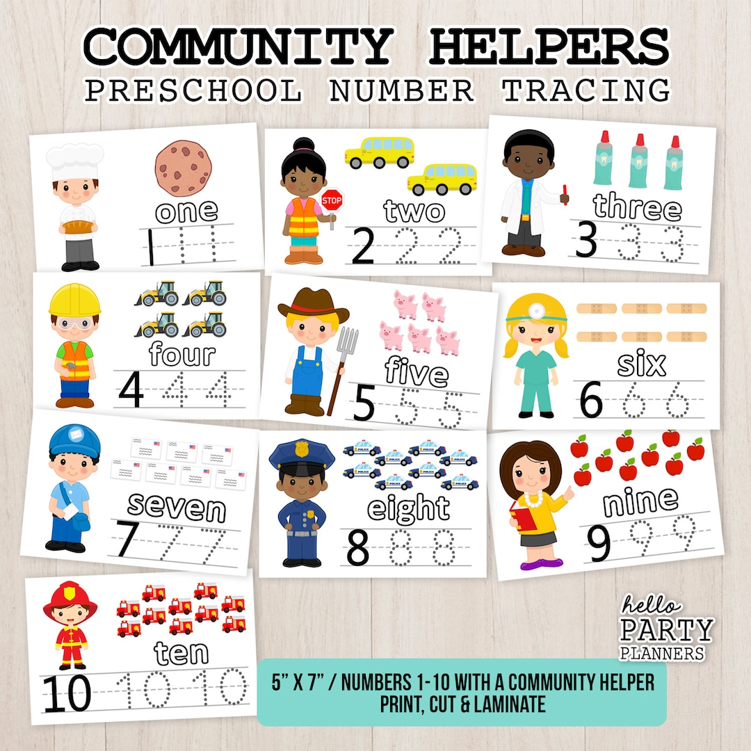 Community Helpers Number Tracing: Preschool Printable (PDF) - Etsy