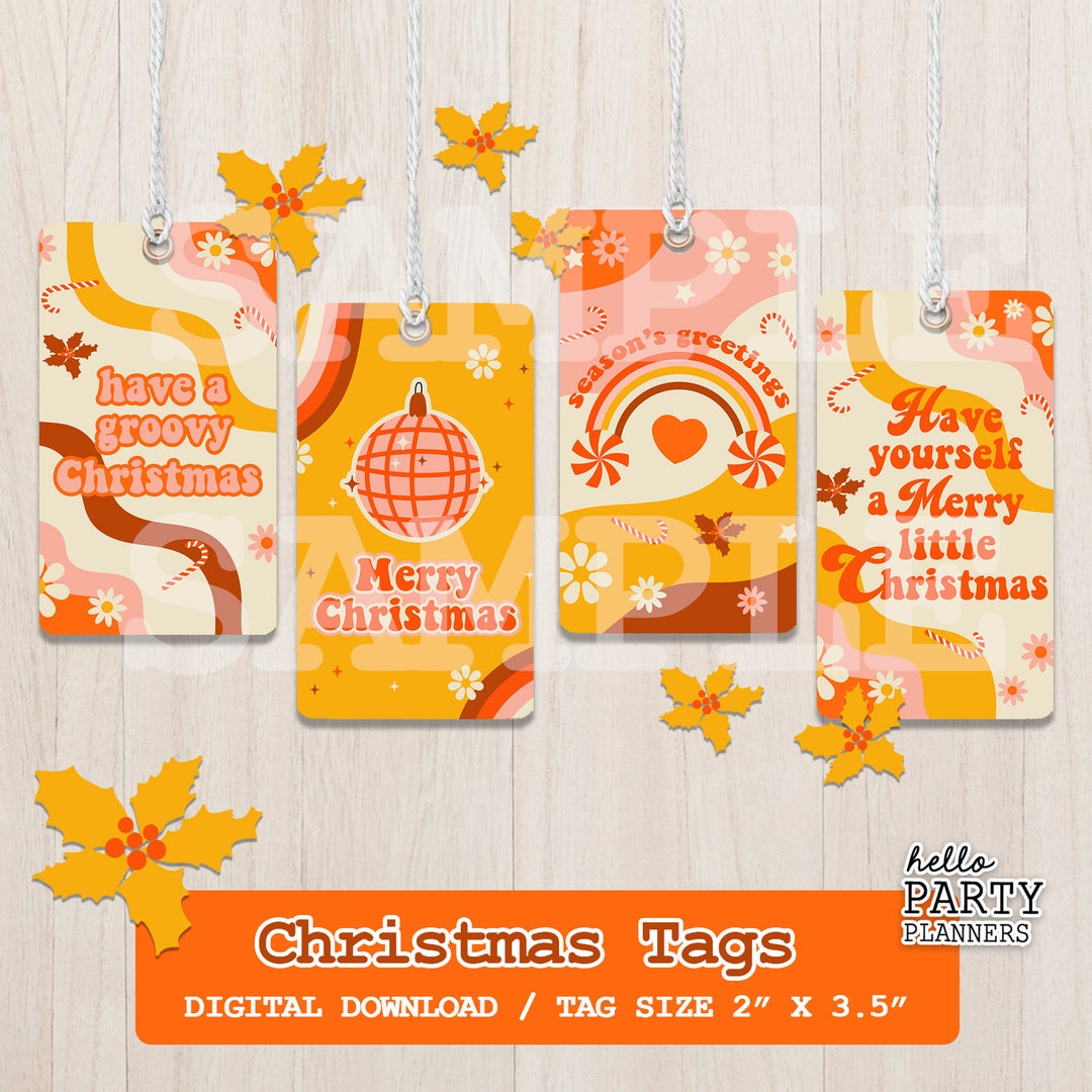 Groovy Retro Christmas Gift Tags, Printable Holiday Tags (digital ...