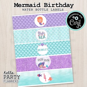 EDITABLE Mermaid Birthday Water Bottle Labels, Personalized Water ...