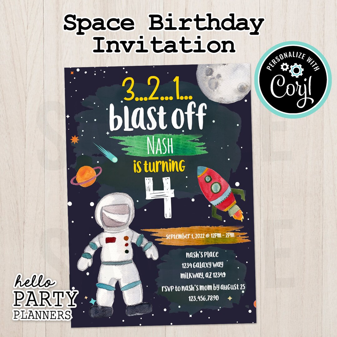 Editable Space Birthday Invitation: Outer Space Party (digital Template ...