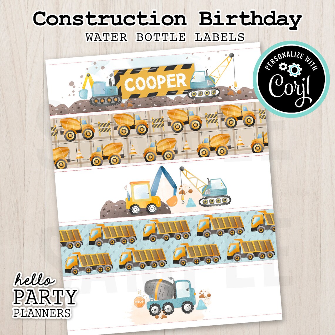 EDITABLE Construction Birthday Water Bottle Labels, Personalized Water ...
