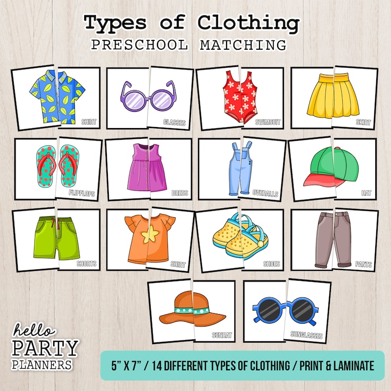 Types of Clothing Matching Game Preschool Activities Printable Matching ...