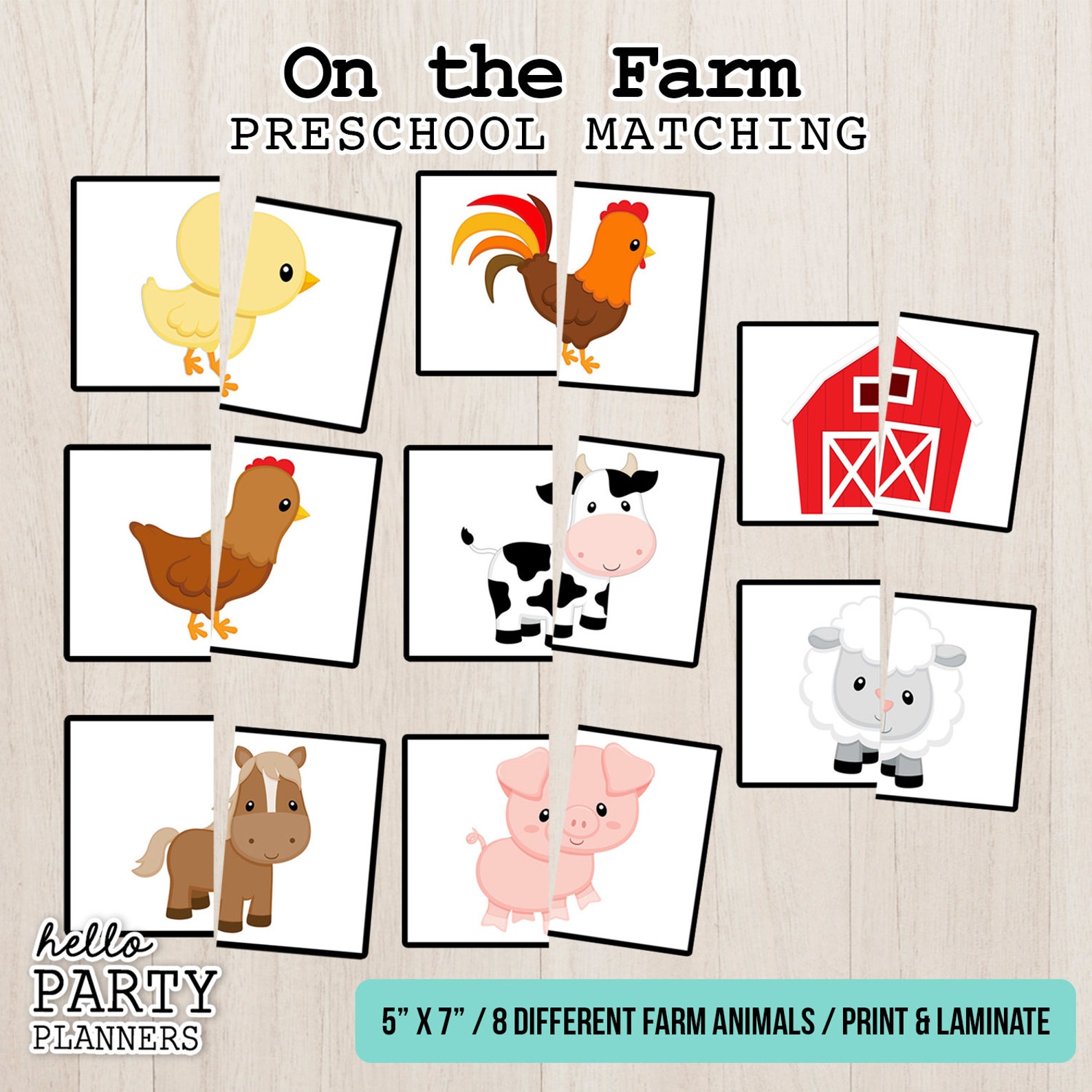 Farm Animal Matching Game: Preschool Kindergarten Activity (digital ...