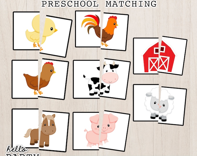 Farm Animal Matching Game: Preschool Kindergarten Activity (digital ...