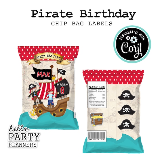 EDITABLE Pirate Birthday Chip Bag Labels Personalized Chip - Etsy