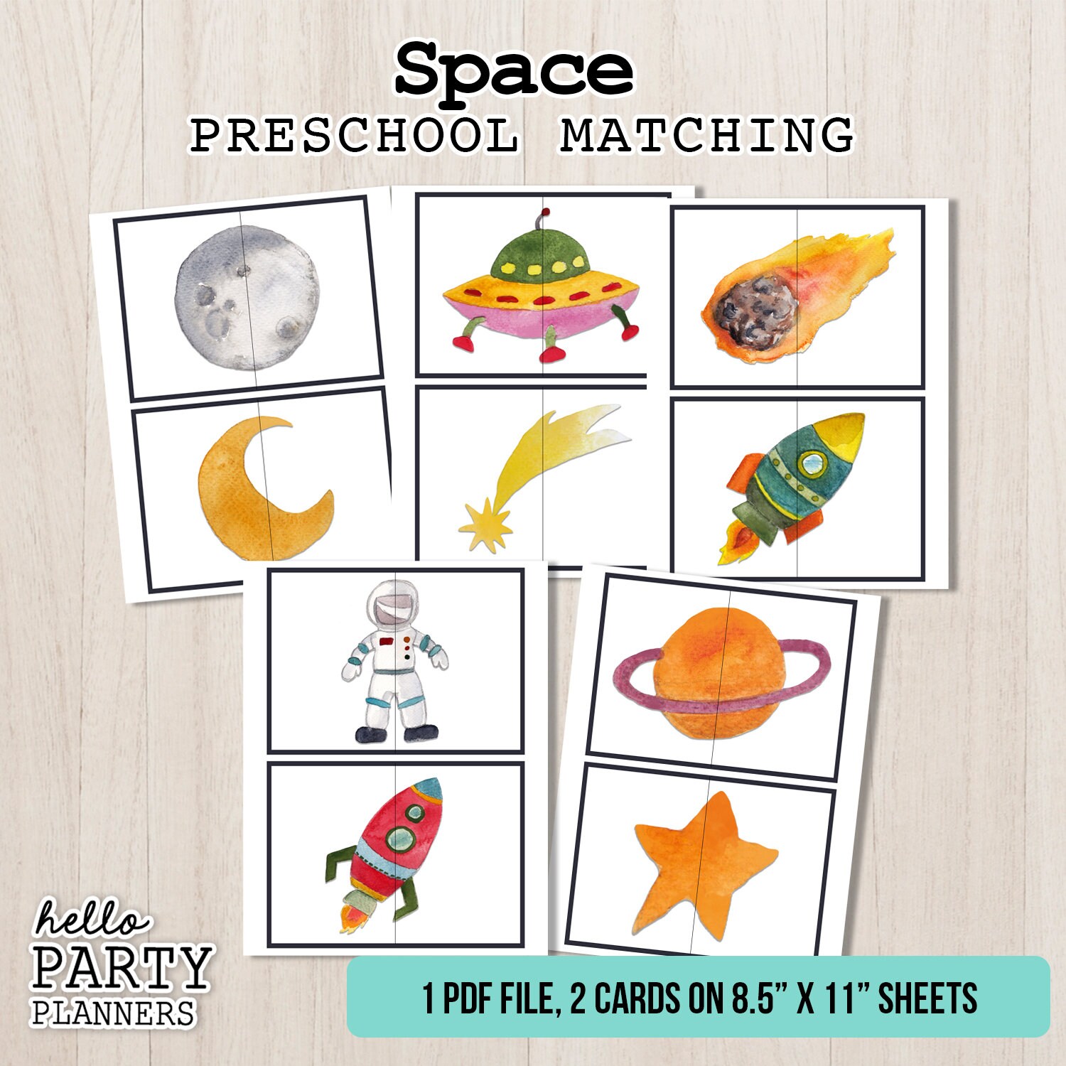 Space Matching Game Preschool Activities Printable Watercolor Space ...
