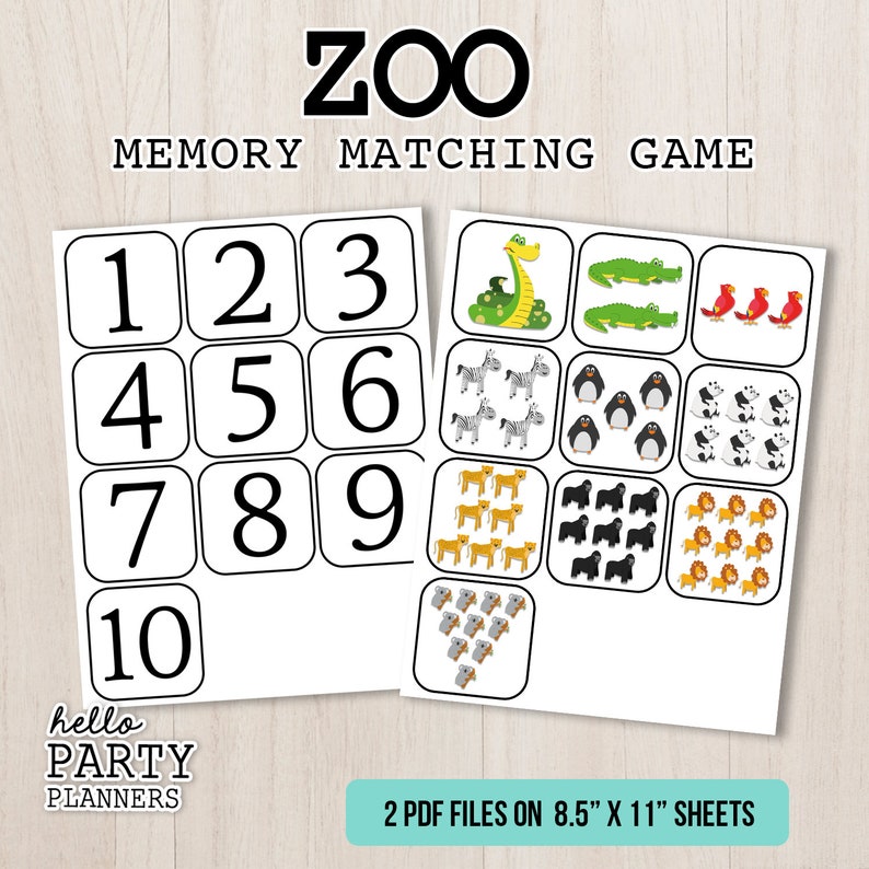 Zoo Memory Matching Game Preschool Activities Printable Zoo Animals ...