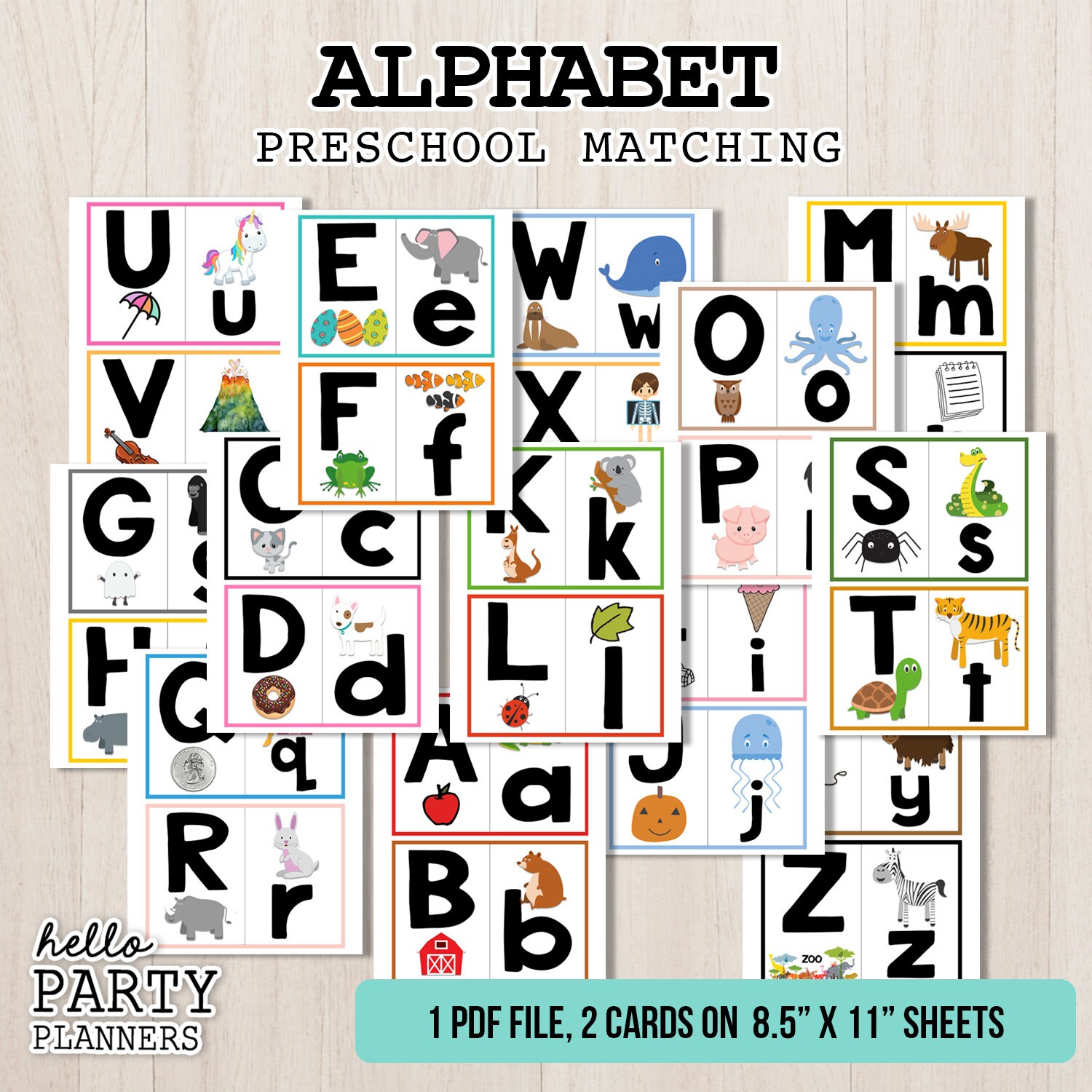 Alphabet Matching Game: A-Z Cards for Preschool Learning (digital ...