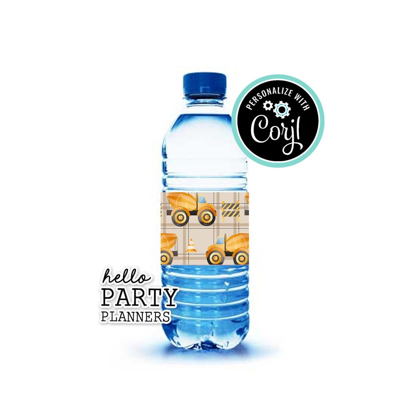 EDITABLE Construction Birthday Water Bottle Labels, Personalized Water ...