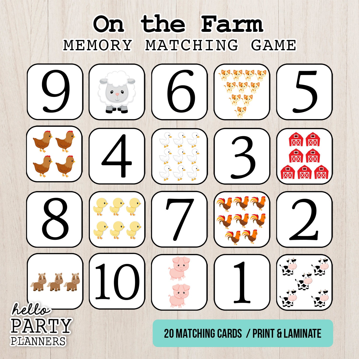 Farm Animal Memory Matching Game: Preschool Printable (digital Download ...