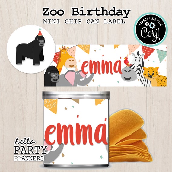 EDITABLE Zoo Birthday Mini Chip Can Label Party Animal - Etsy