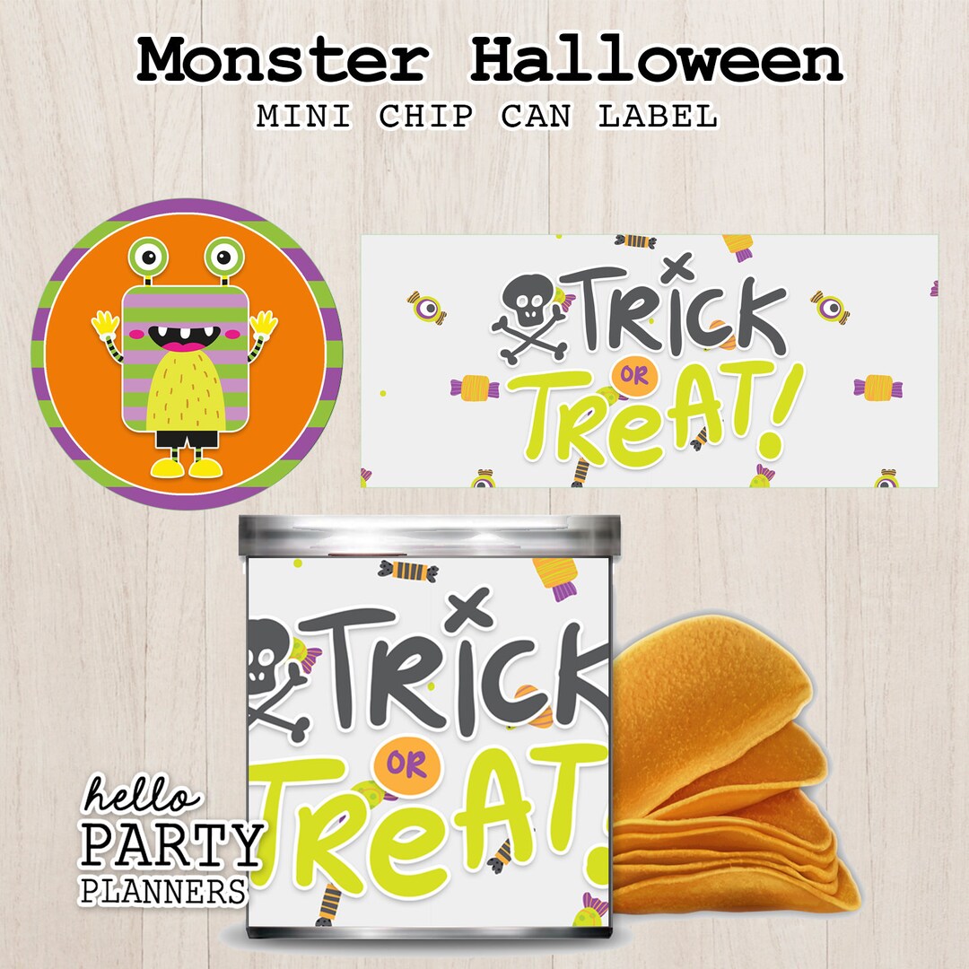 Halloween Mini Chip Can Label, Monster Treat Label Template, Instant ...