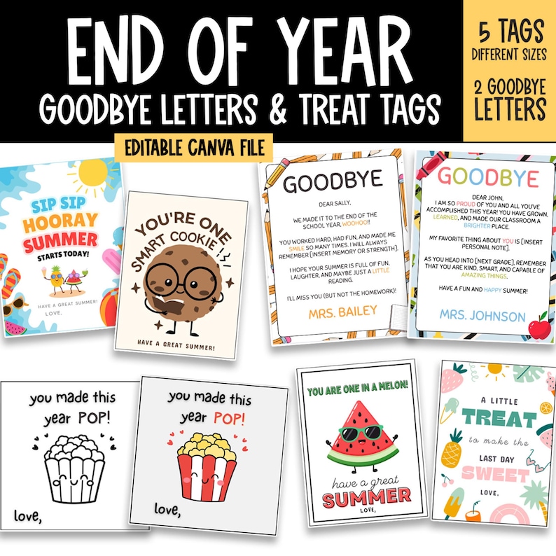 End of Year Teacher Gift Tags & Goodbye Letter Editable Canva | Last ...