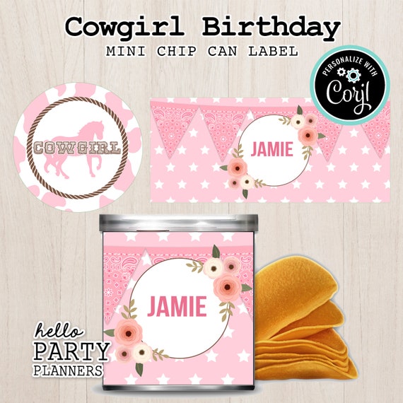 EDITABLE Cowgirl Birthday Mini Chip Can Label Personalized - Etsy