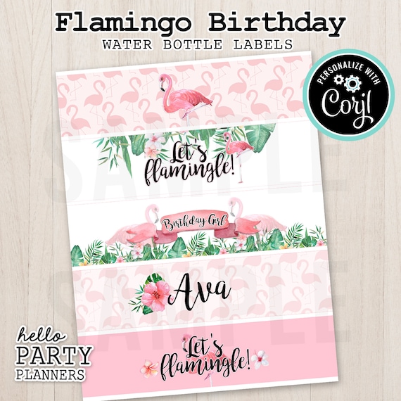 EDITABLE Flamingo Birthday Water Bottle Labels Tropical - Etsy