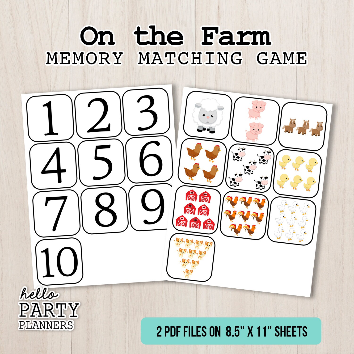 Farm Animal Memory Matching Game: Preschool Printable (digital Download ...