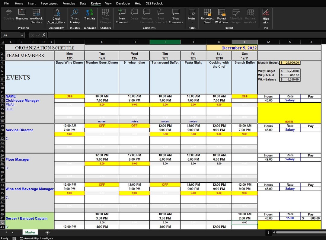 Weekly Schedule and Payroll Budget - Etsy