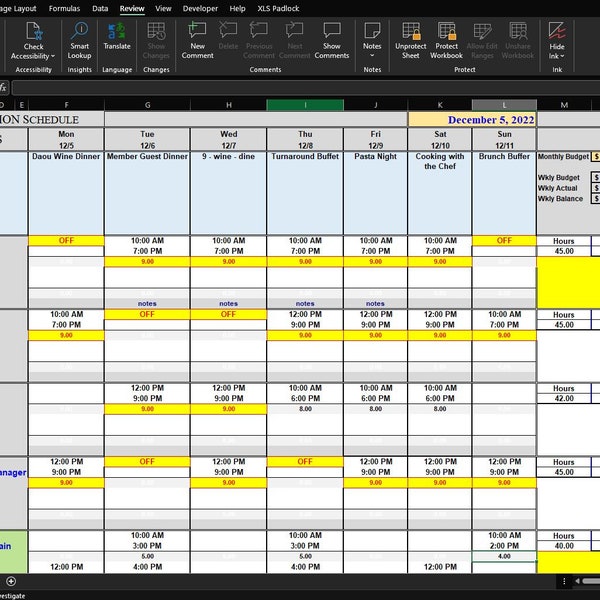 Restaurant Payroll Excel Template - Etsy