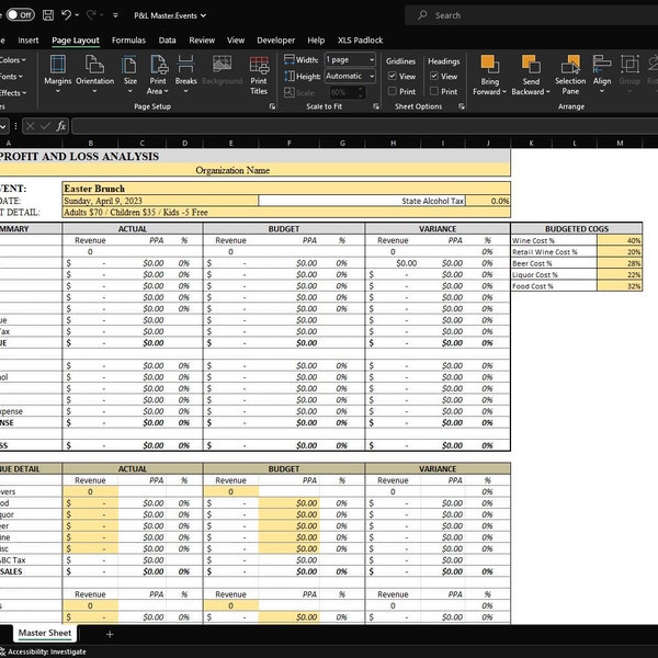 P and L Template - Etsy