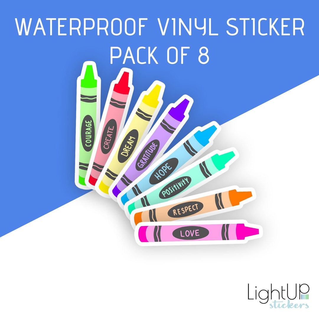 Sticker Pack Waterproof Vinyl Sticker Pack of 8 Crayons Stickers ...