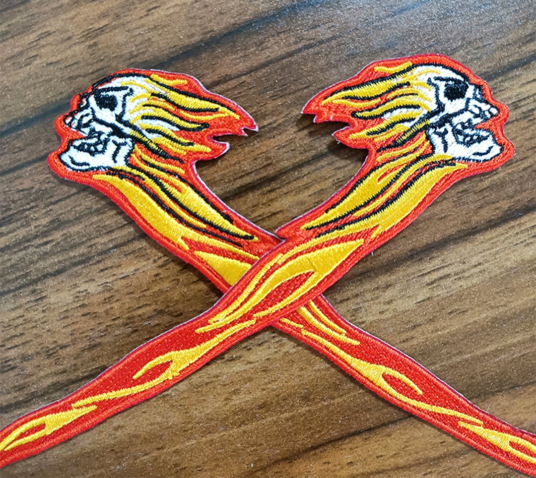 Flaming Skull Shoes Patch,death Face Fire Embroidered Patch,iron on Patches for Shoes,skull on ...