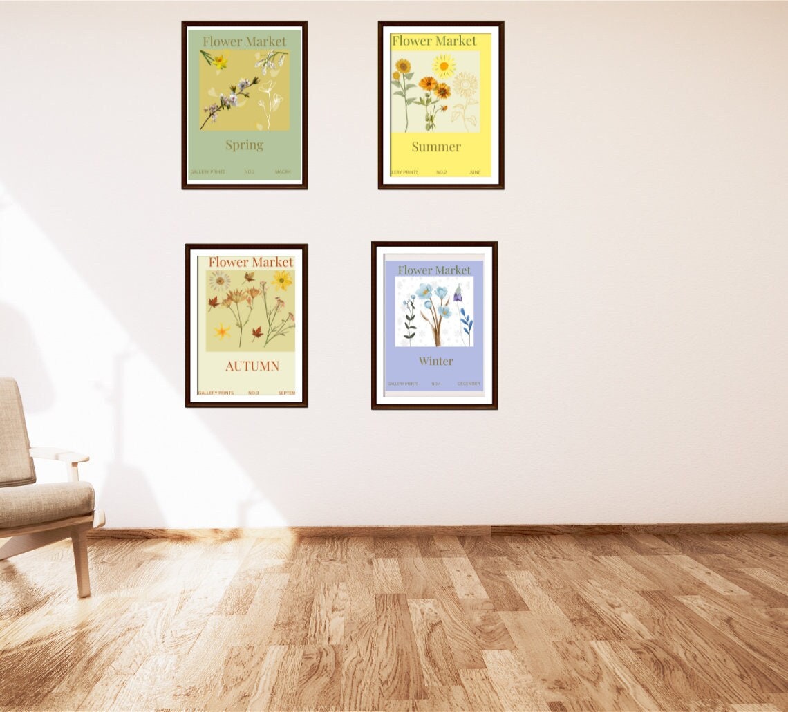Flower Market Print, Set of 4, Floral Décor Posters, Seasonal Prints ...