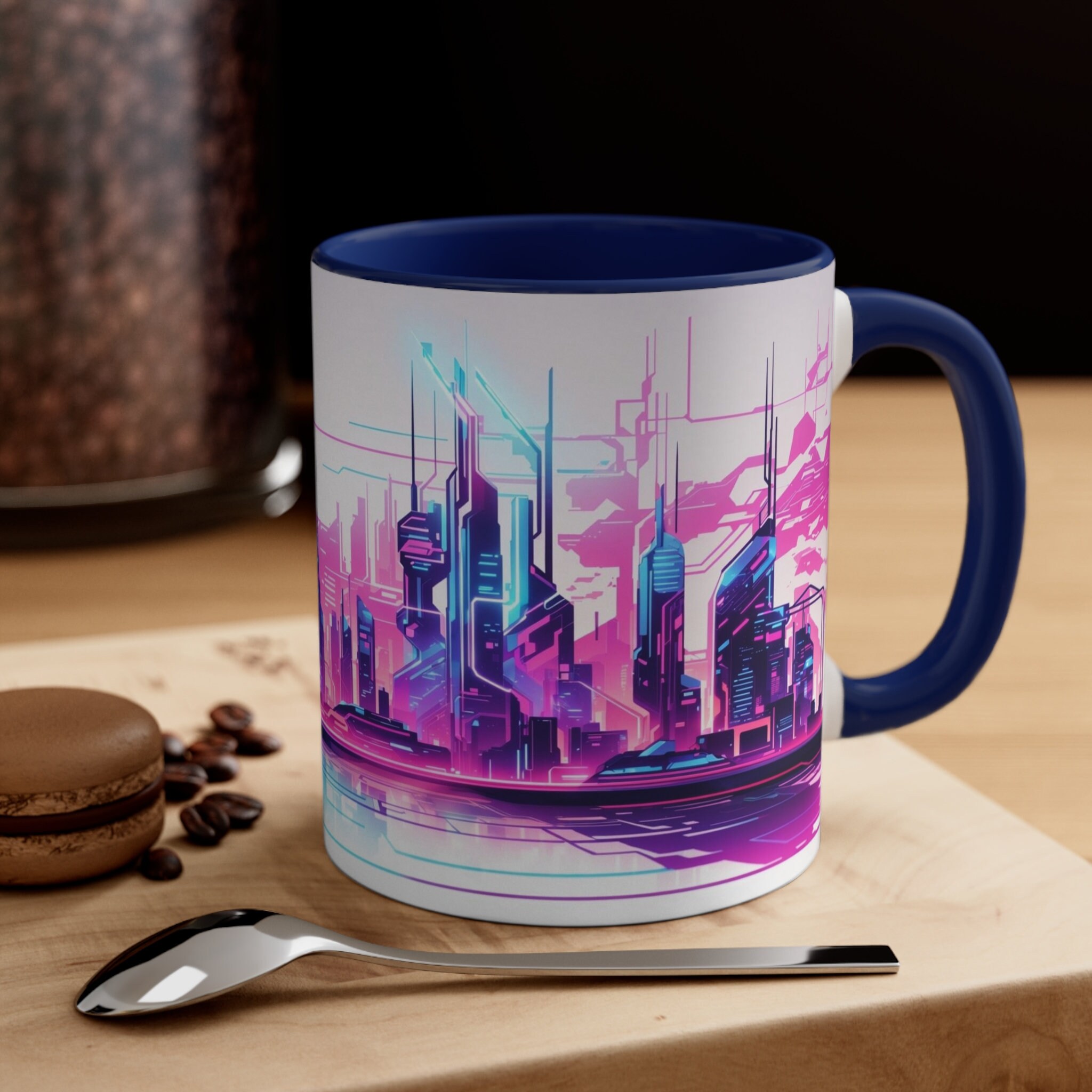 Futuristic Cityscape, Cyberpunk Style Accent Coffee Mug, 11oz - Etsy