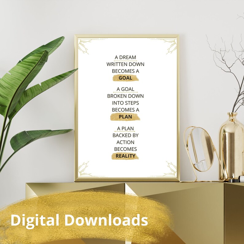 Goal Setting Digital Print Motivational Quote Brainy Quote Home Office ...