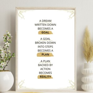 Goal Setting Digital Print Motivational Quote Brainy Quote Home Office ...