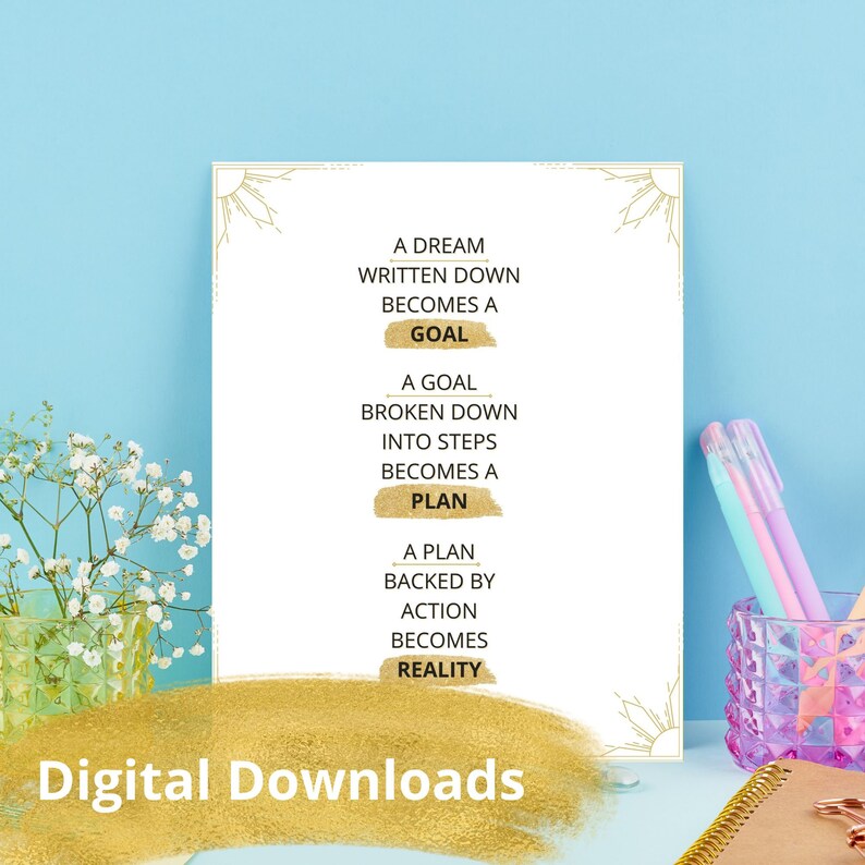 Goal Setting Digital Print Motivational Quote Brainy Quote Home Office ...