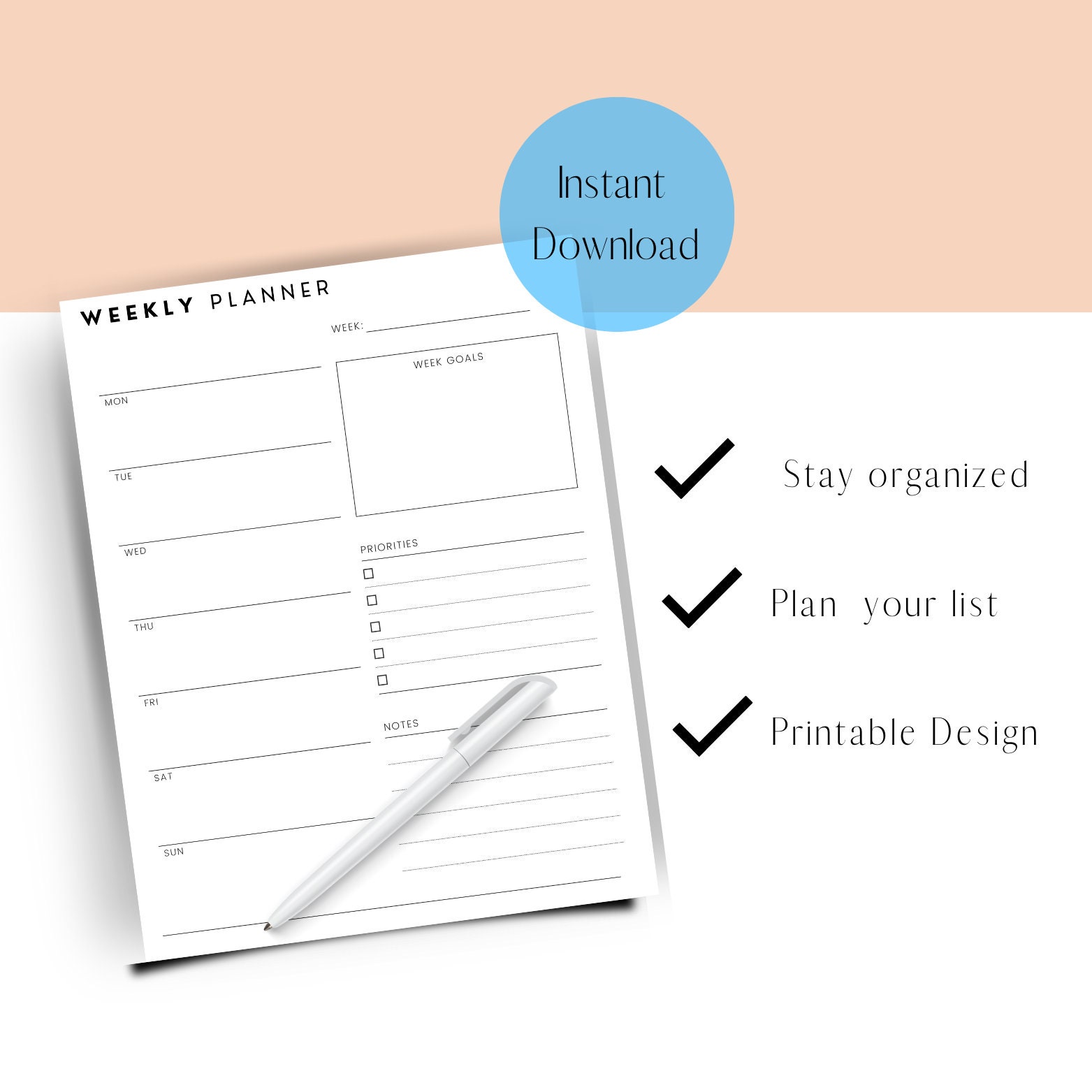 Weekly Planner Printable Productivity Planner Minimal Weekly Schedule ...