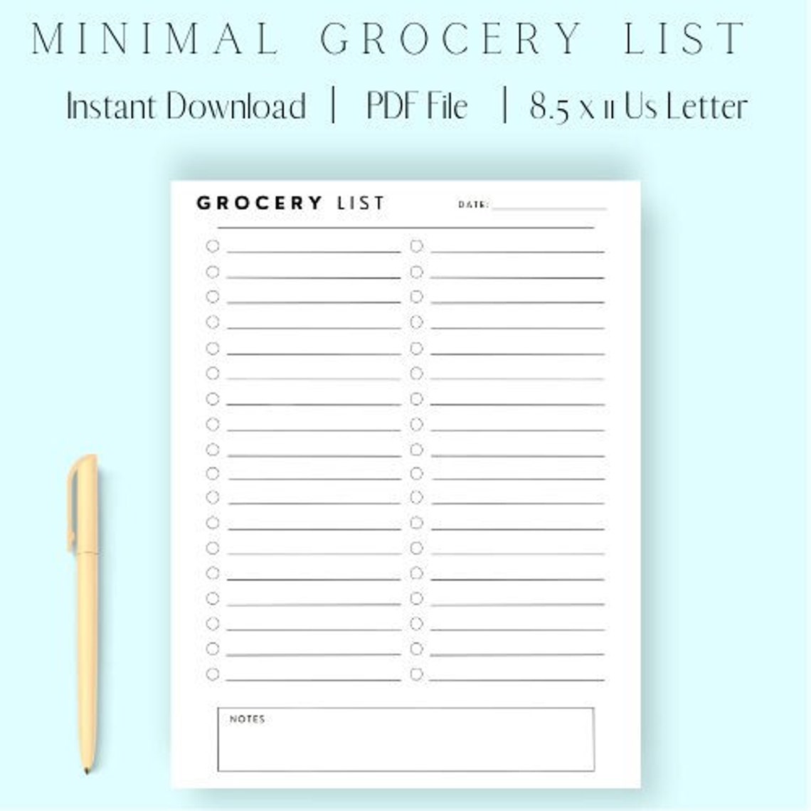 Simple Grocery List Printable Template Minimalist Grocery List Food ...