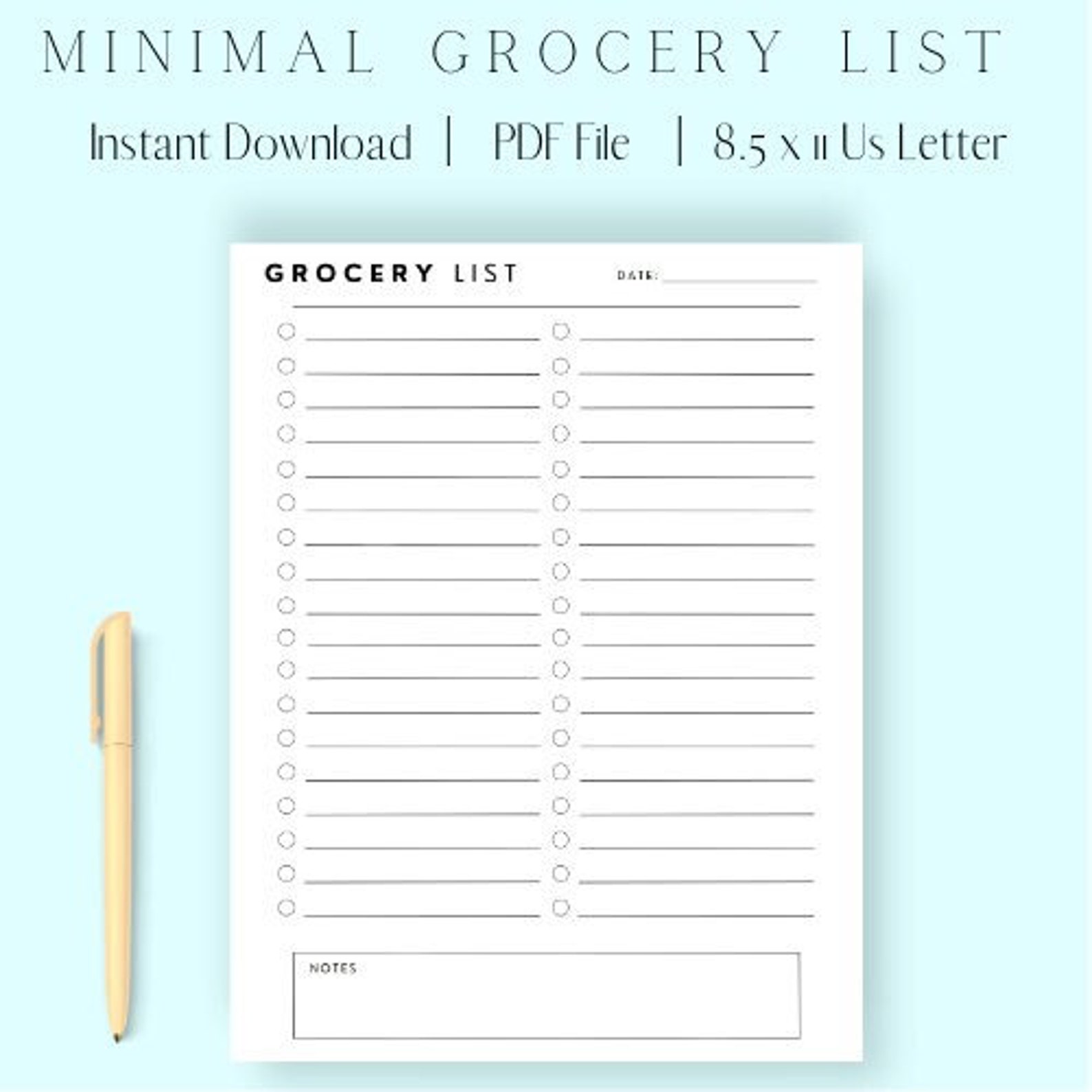 Simple Grocery List Printable Template | Minimalist Grocery List | Food ...