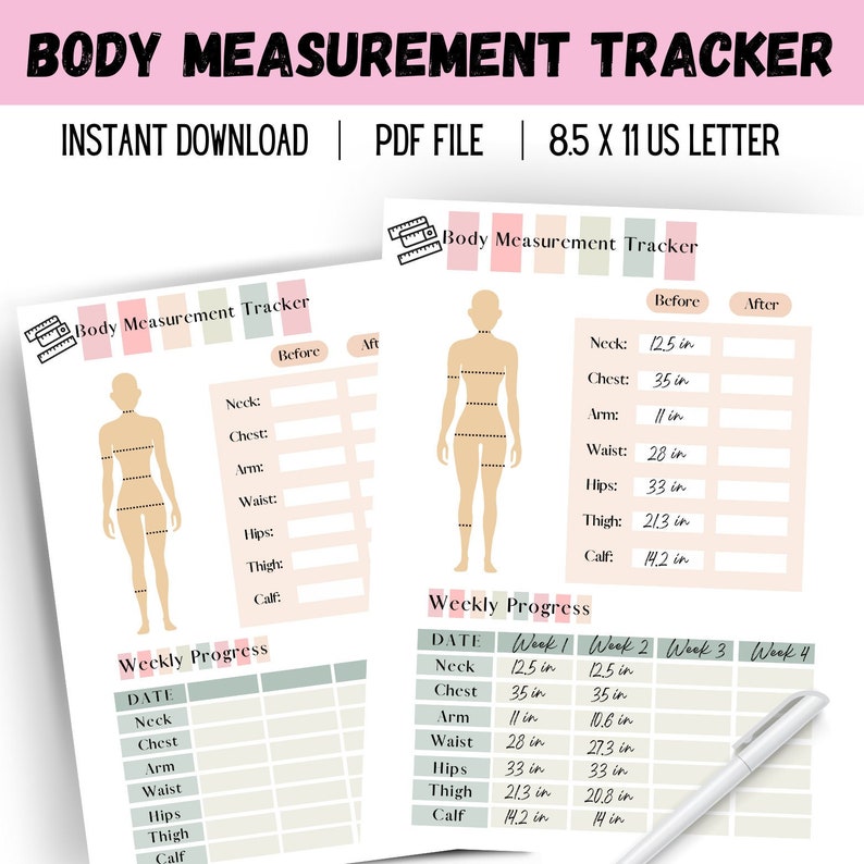 Body Measurement Tracker | Printable Body Measurement Chart | Weight ...